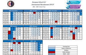School Calendar - EUROPEAN SCHOOL